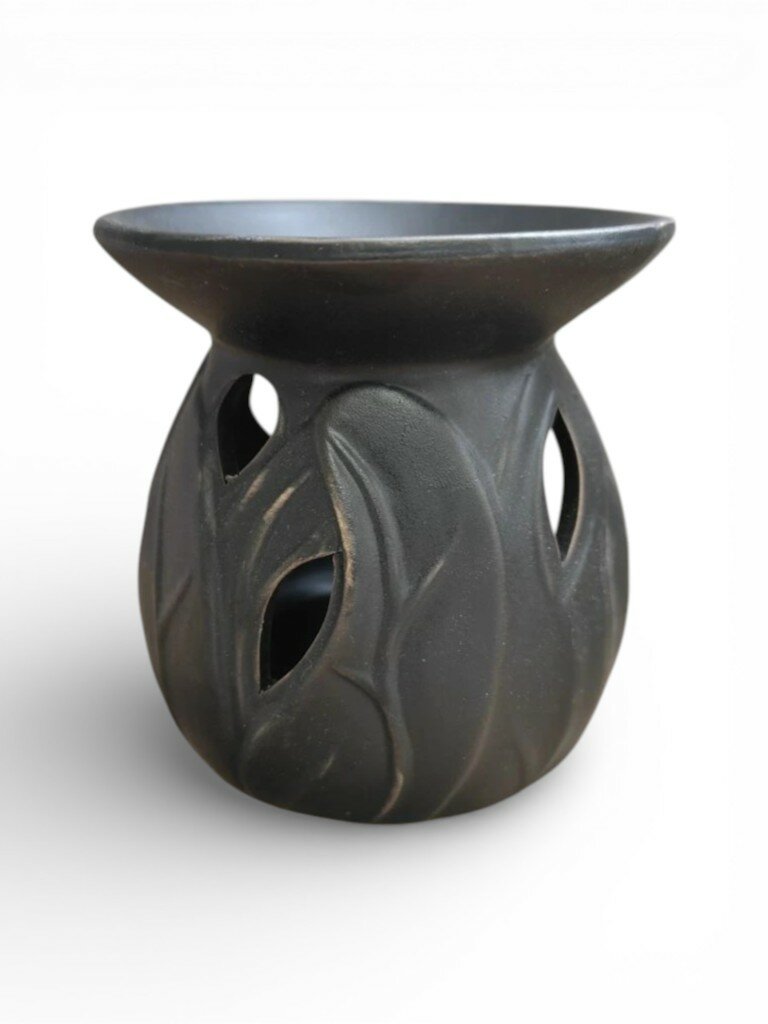 Аромалампа чаша С листьями N315-77-BM коричневая матовая (керамика, 9,5 см.), 1 шт.