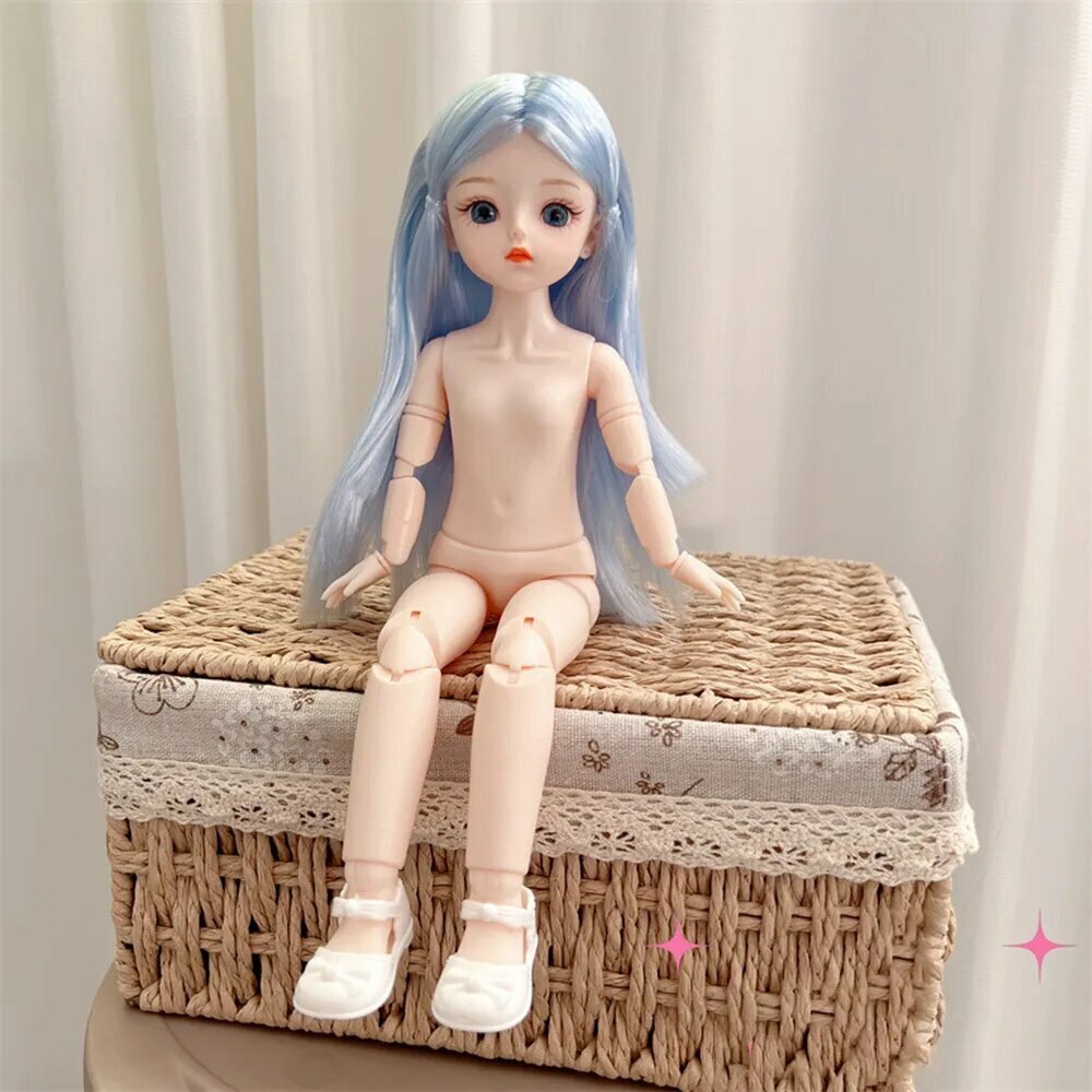 Кукла BJD с подвижным телом, 20 суставов, высота 30 см, голубые глаза, голубые прямые волосы, с обувью, без музыки