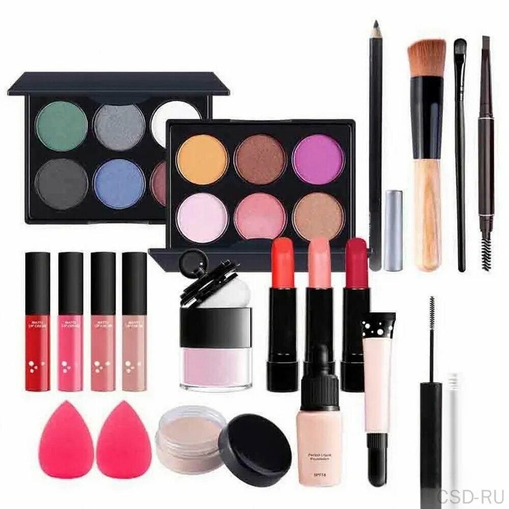 Подарочный набор макияжа "Все в одном" косметические essentials для начинающих, включающий палетку теней для век, губную помаду, консилер, румяна, тушь, тональный крем, пудру для лица полный комплект