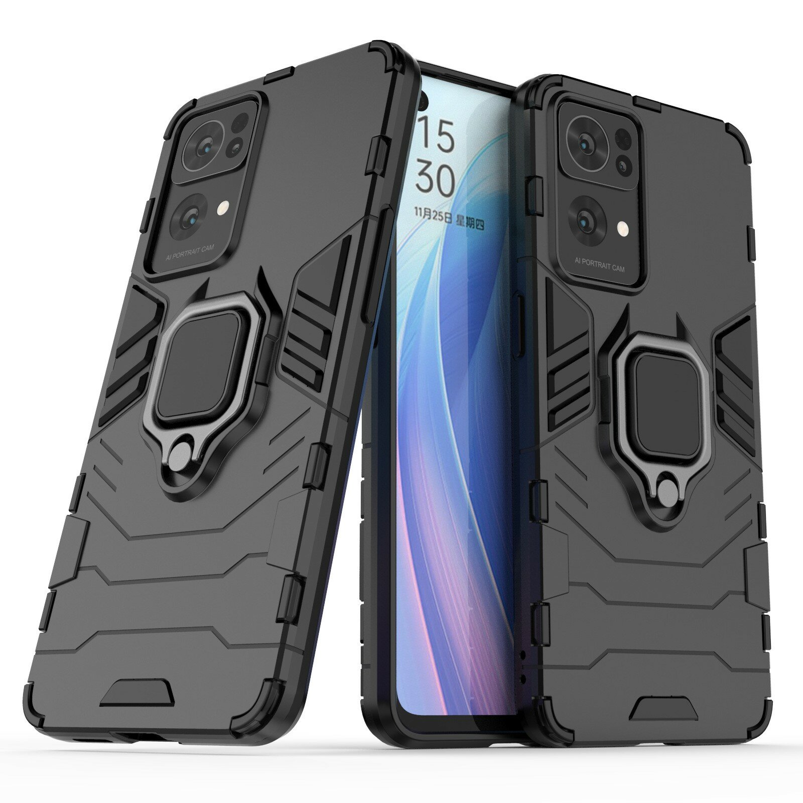 Ударопрочный чехол-бампер MyPads для OPPO Reno7 Pro 5G с кольцом-подставкой, черный