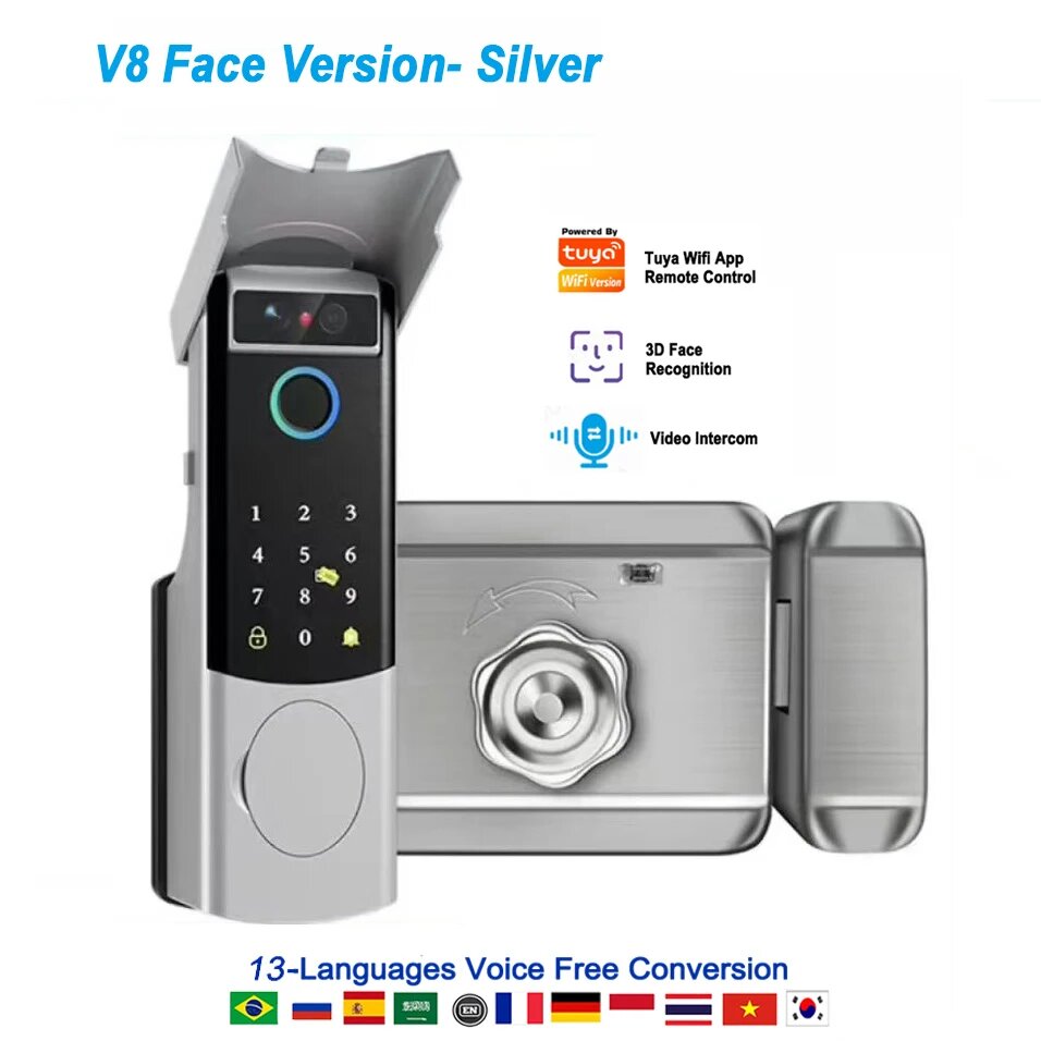 Умный дверной замок Juheenda ZHD-V8 с распознаванием лиц V8-Face-Tuya Siver