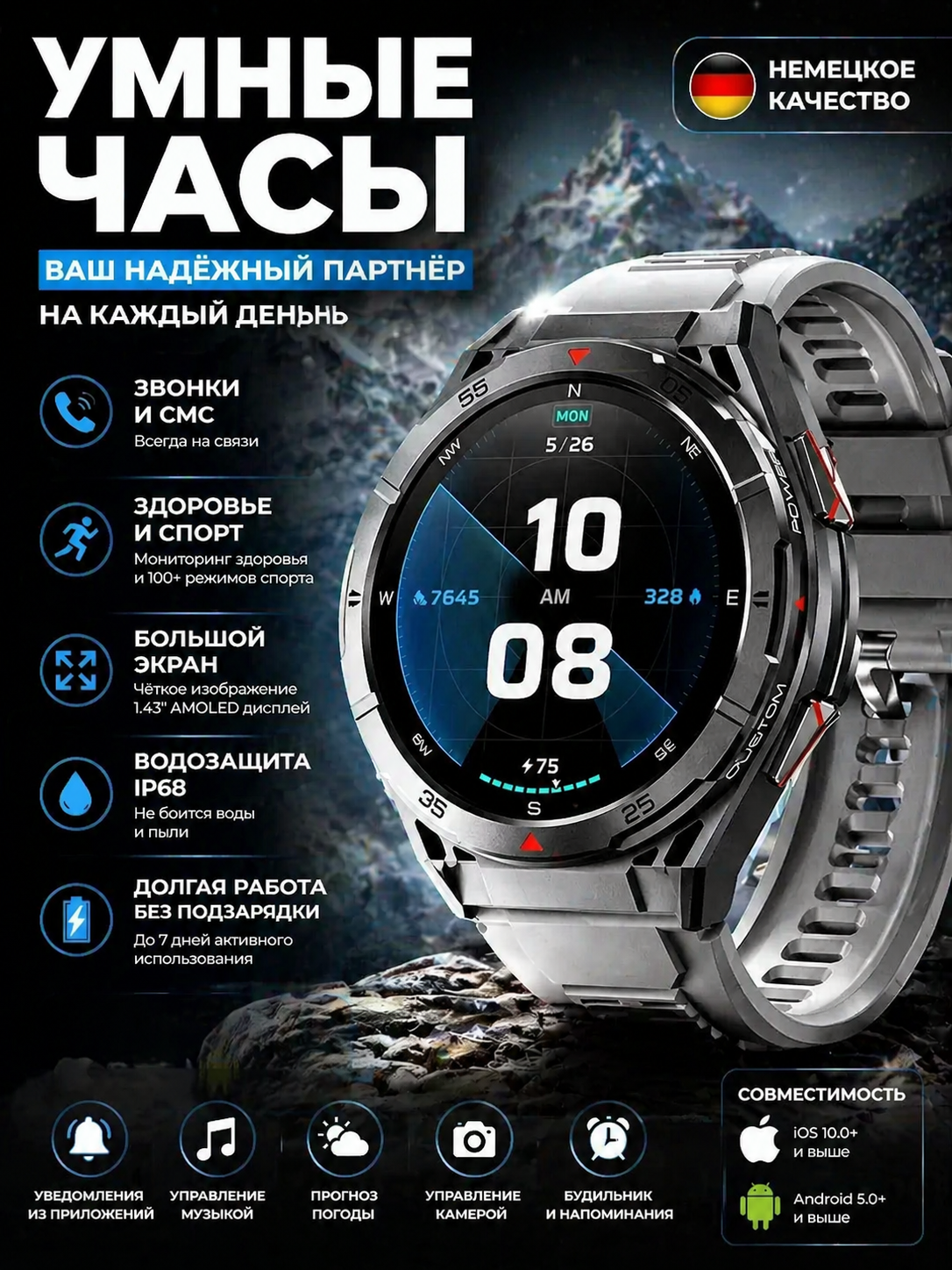 Смарт-часы Лех Кай X2 с серым оригинальным ремешком, экраном AMOLED с разрешением 466x466, батареей 350 мАч, водонепроницаемостью IP68, трекером фитнес-активности