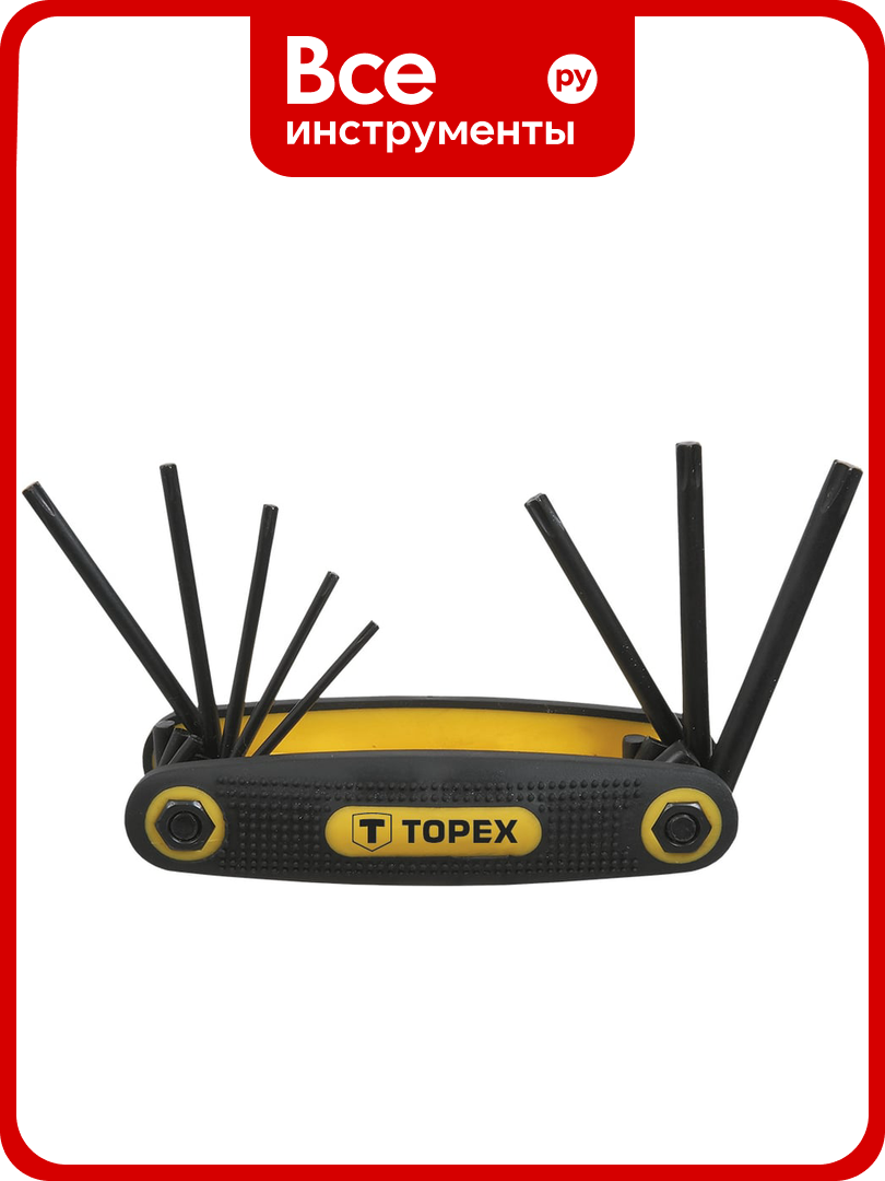Набор ключей Torx TOPEX T9‑T40, 8 шт, CrV, прямой профиль, промышленное назначение, повышенная износостойкость