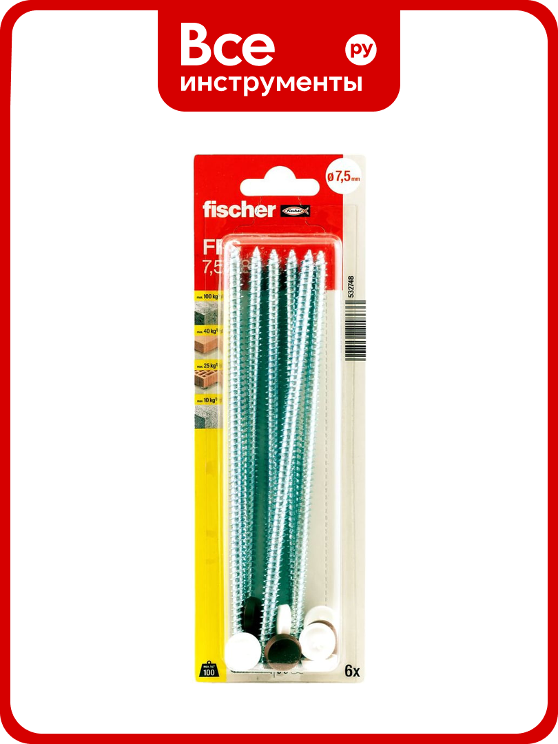 Шуруп для крепления рам fischer FFS 7,5x182 K_6 шт. 532748
