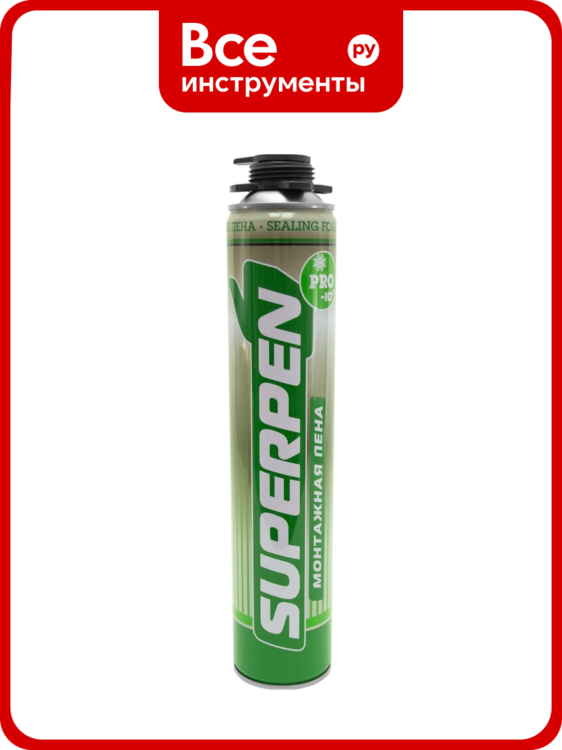 Пена монтажная Superpen PRO, металлический баллон, повышенная звукоизоляция, всесезонная работа, совместима с пистолетом