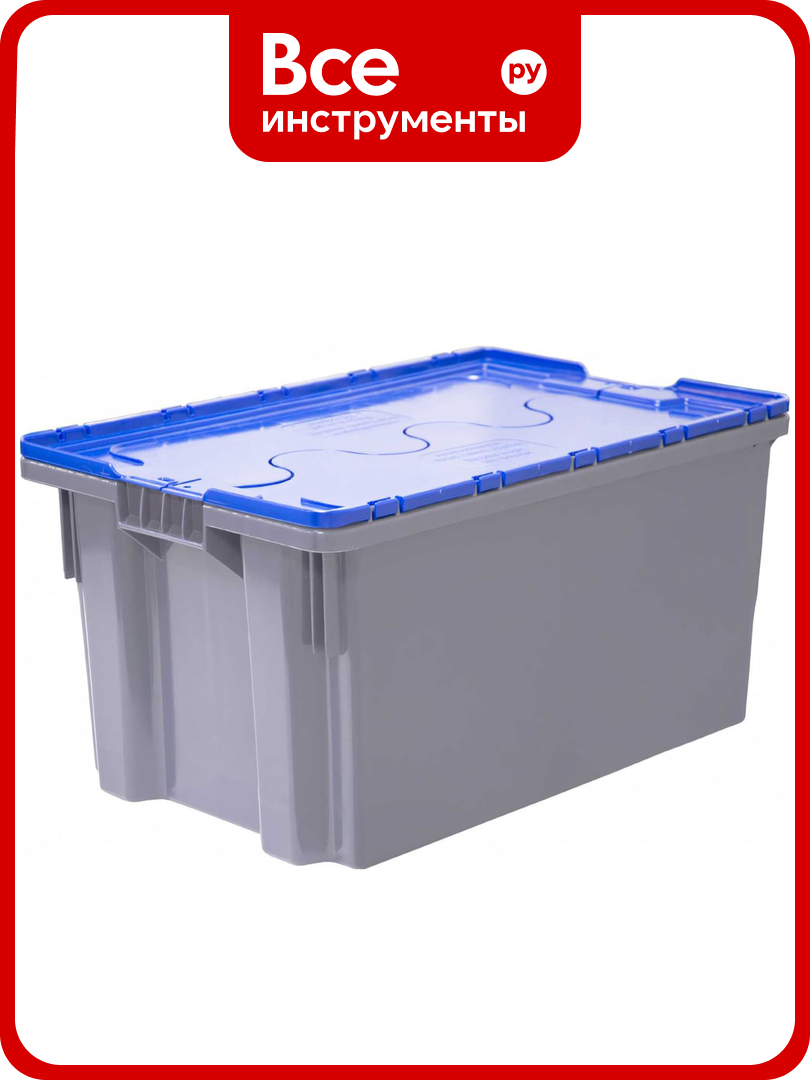 Ящик полимерный Тара. ру 600x400x315 Safe PRO гл. дно/сплошной серый с синей крышкой 33150, с синей крышкой Тара