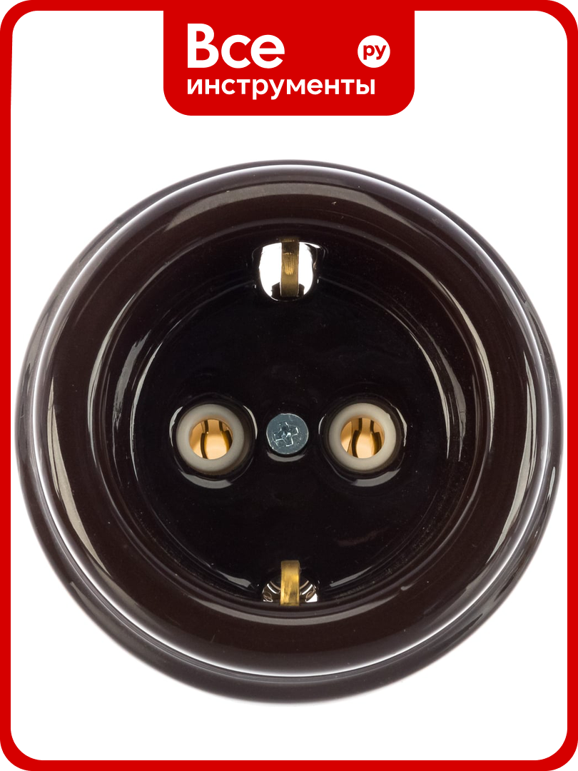 Керамическая розетка Interior Electric с/з, шоколад, серия арбат РК004, круглая форма, встроенное заземление