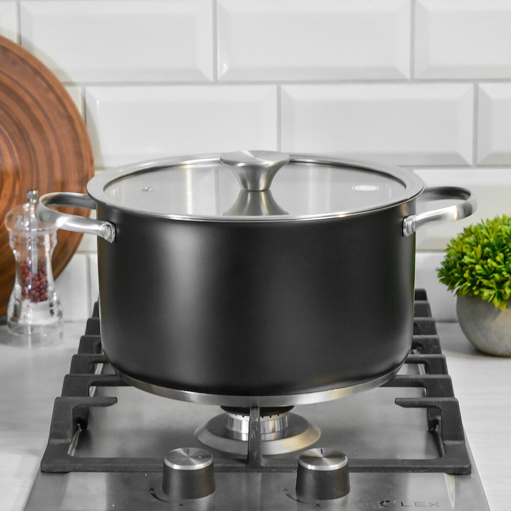 Кастрюля 5.4л "Mono Black" нержавеющая сталь, 24см, индукция, черная