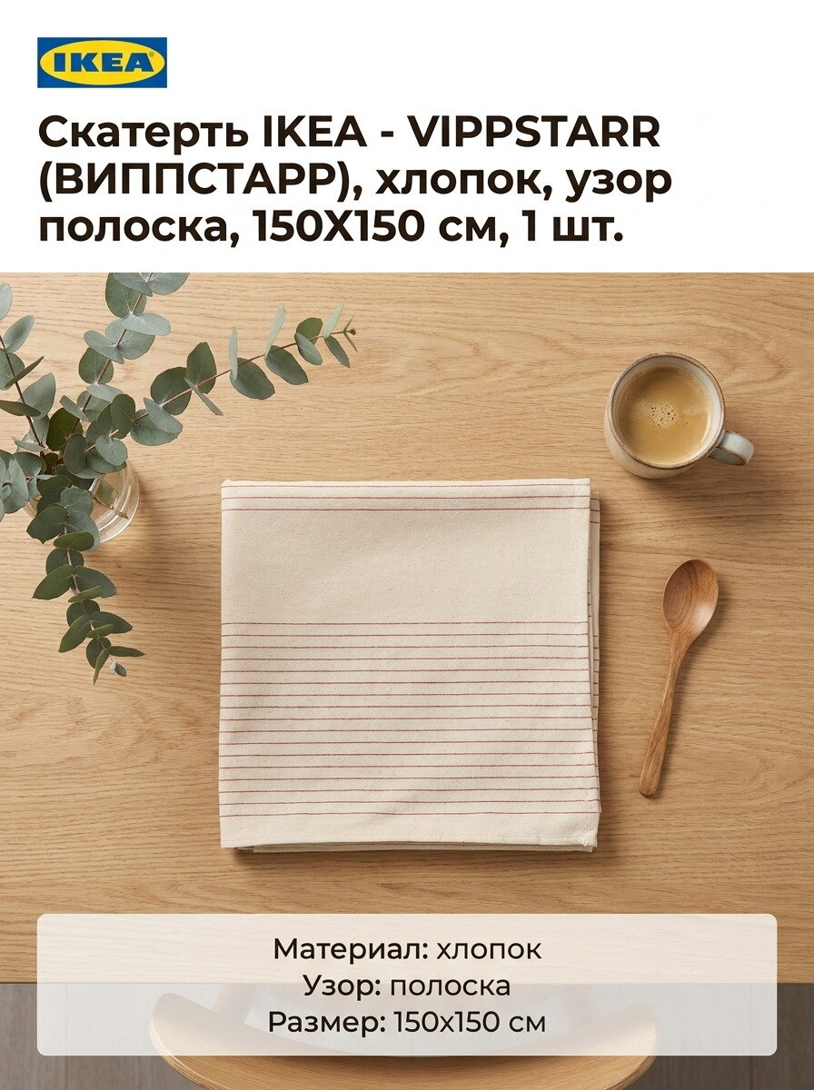 Скатерть IKEA - VIPPSTARR (виппстарр), хлопок, узор полоска, 150Х150 см, 1 шт.