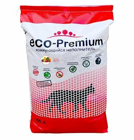 Eco Premium Тутти-фрутти / Наполнитель Эко Премиум для кошачьего туалета Древесный Комкующийся с ароматом Фруктов и ягод, 55 л (20,2 кг)