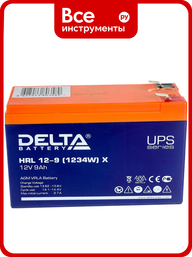 Аккумуляторная батарея Delta HRL 12-9, AGM, необслуживаемый, 12В, 9 Ач