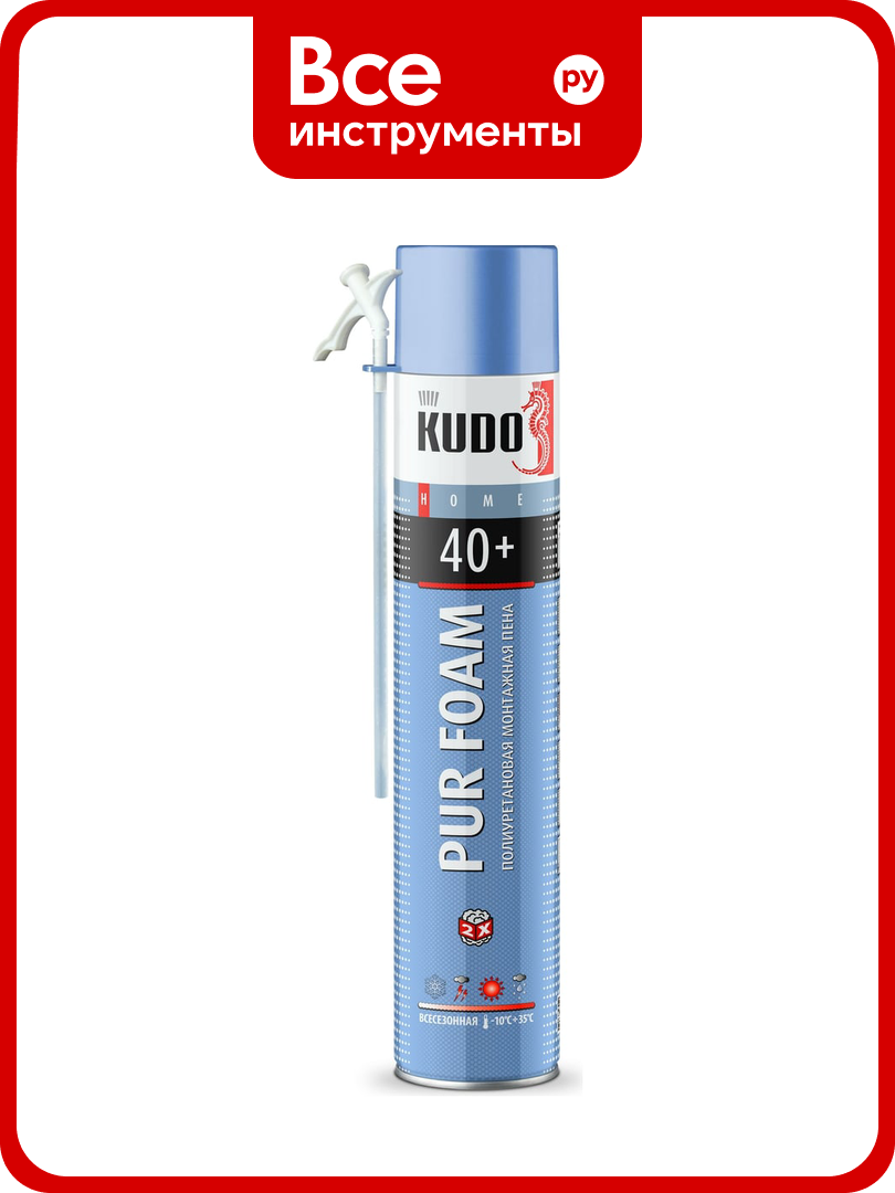 Полиуретановая монтажная бытовая всесезонная пена KUDO HOME 40+ KUPH10U40+, для установки оконных и дверных блоков