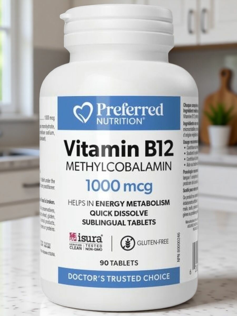 Витамин B12 метилкобаламин 1000 мкг для энергии, нервной системы, мозга, Preferred Nutrition, 90 таблеток