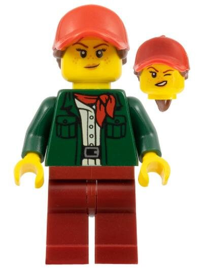 Минифигурка Lego cty1099 Safari Tourist - Female, Dark Green Jacket, Dark Red Legs, Red Ball Cap with Reddish Brown Ponytail