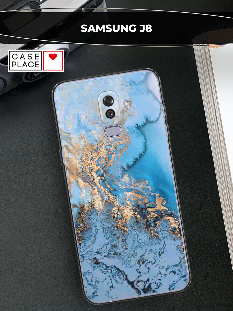 Чехол на Samsung Galaxy J8 / Самсунг Галакси Джей 8 с принтом Морозная лавина синяя