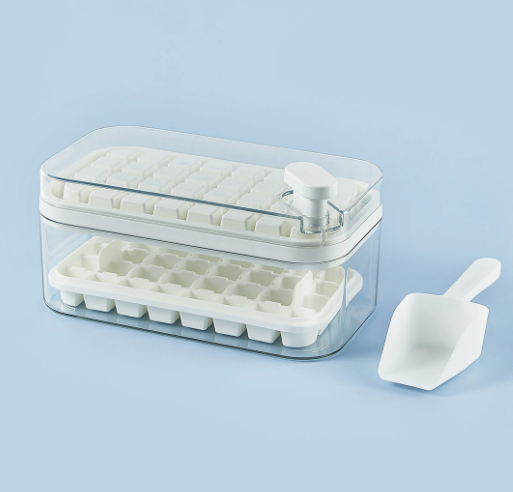 Ice Cube Tray Double Layer 64Pcs Ice Maker Box Home Press Easy Release Ice Freezer Storage Box белый цвет