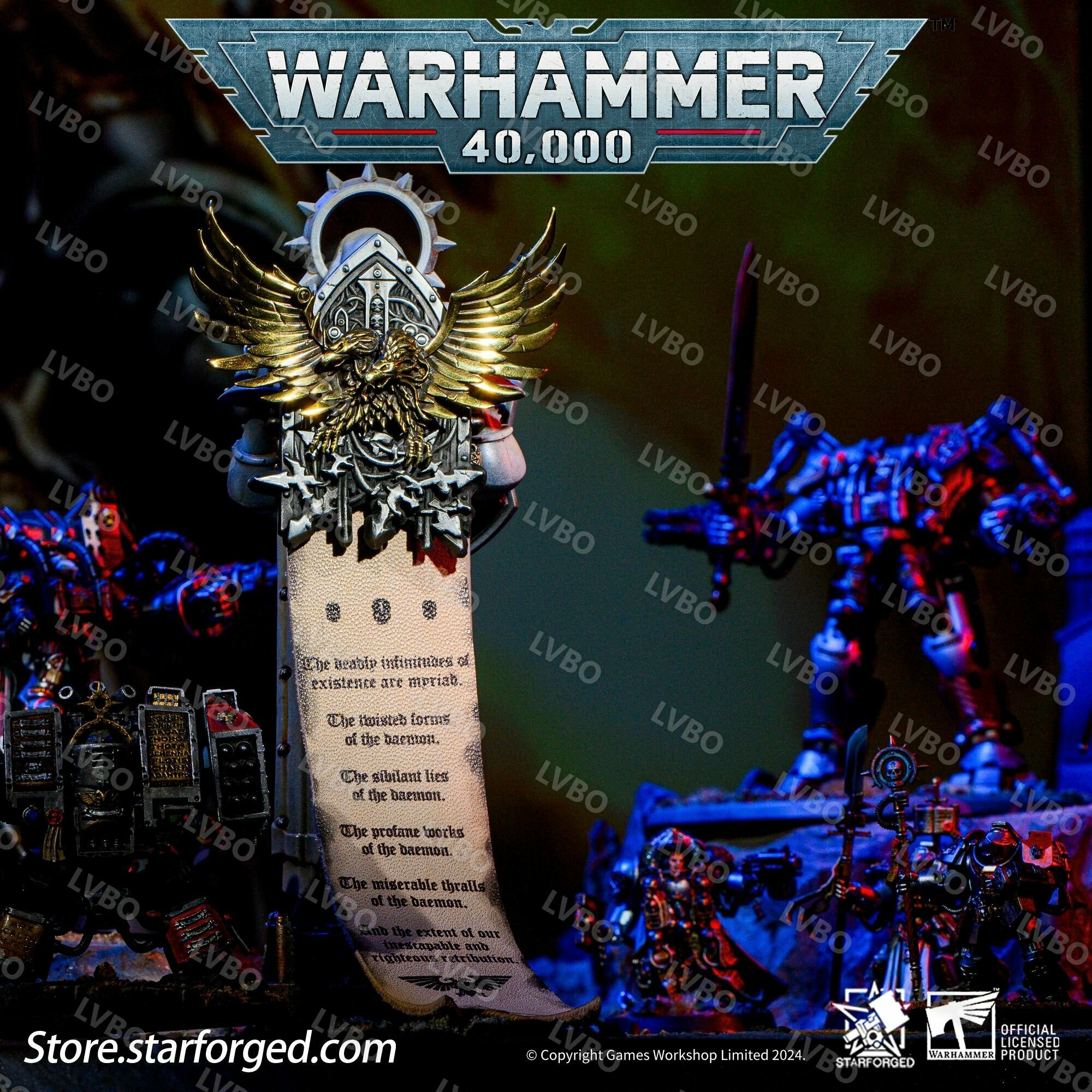 Нагрудный знак Warhammer 40K: Рыцарь-серый с мечом, цинковый сплав и медный орёл, с декоративной лентой