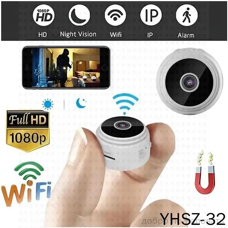 Мини камера-шпион с WiFi, скрытая беспроводная камера с ночным видением, 1080P HD для iPhone и Android