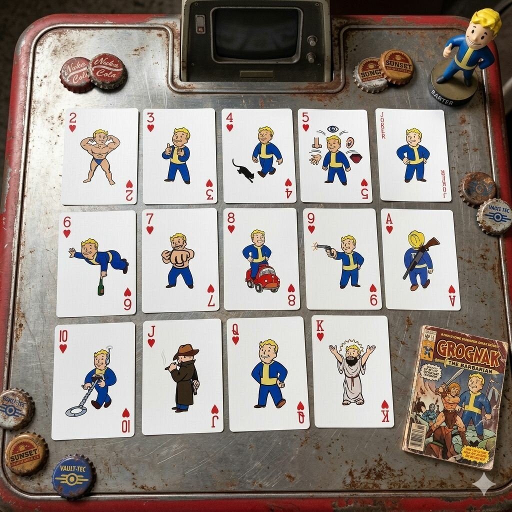 Коллекционные игральные карты Fallout (Фоллаут) Набор 54 шт. с Волт-Боем (Vault Boy) Подарок для фанатов и геймеров, мерч карты 54 шт волт-бой подарок фанатам