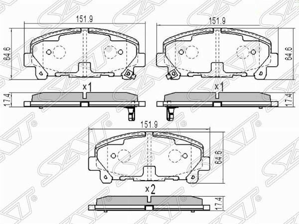 Колодки тормозные спереди SAT ST-45022-TL0-G51 Honda Accord 08-13 / Acura TLX 14-16