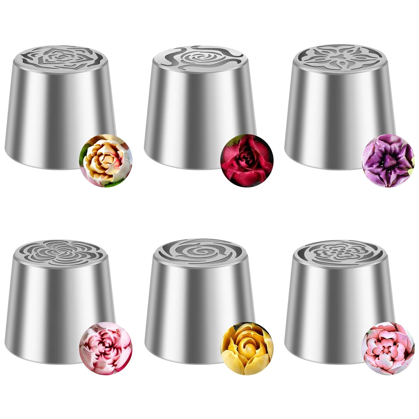 Насадки кондитерские 6 шт. сталь, розы, Цвет: 6pcs B