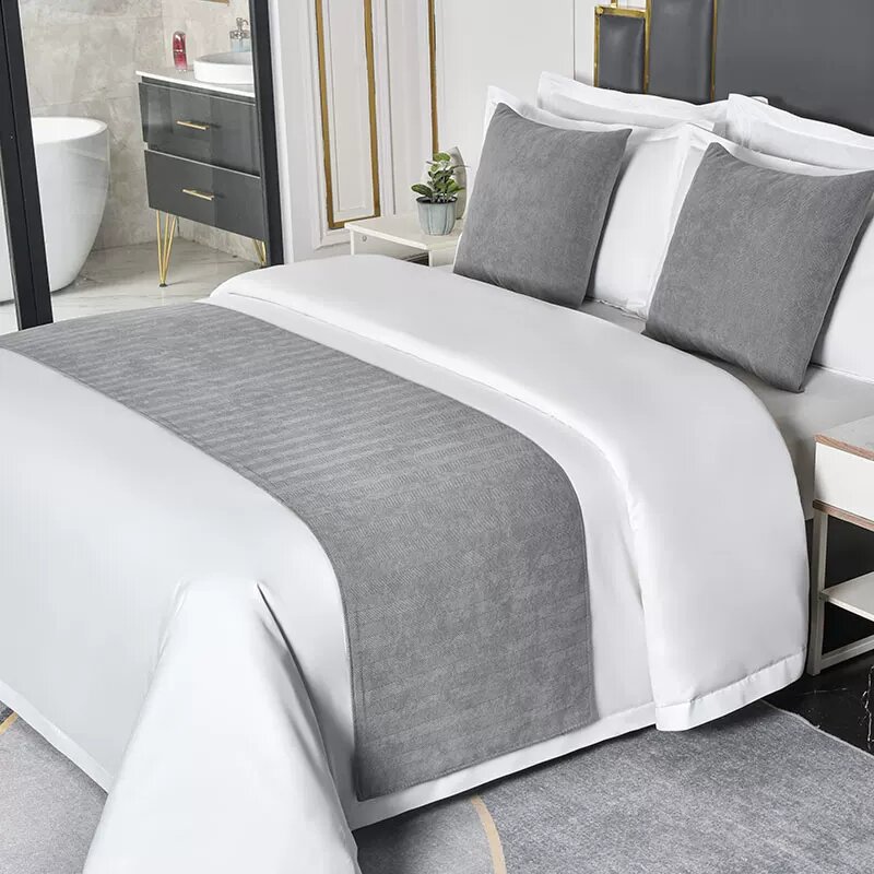 Светло-серая хлопковая бельевая скатерть для кровати 1м, 50x160см, мягкий гостиничный текстиль