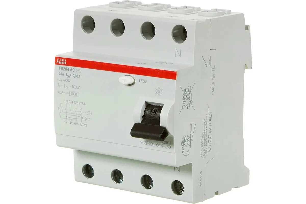Выключатель дифференциального тока ABB УЗО 4п 25А 30мА FH204 АС 2CSF204004R1250