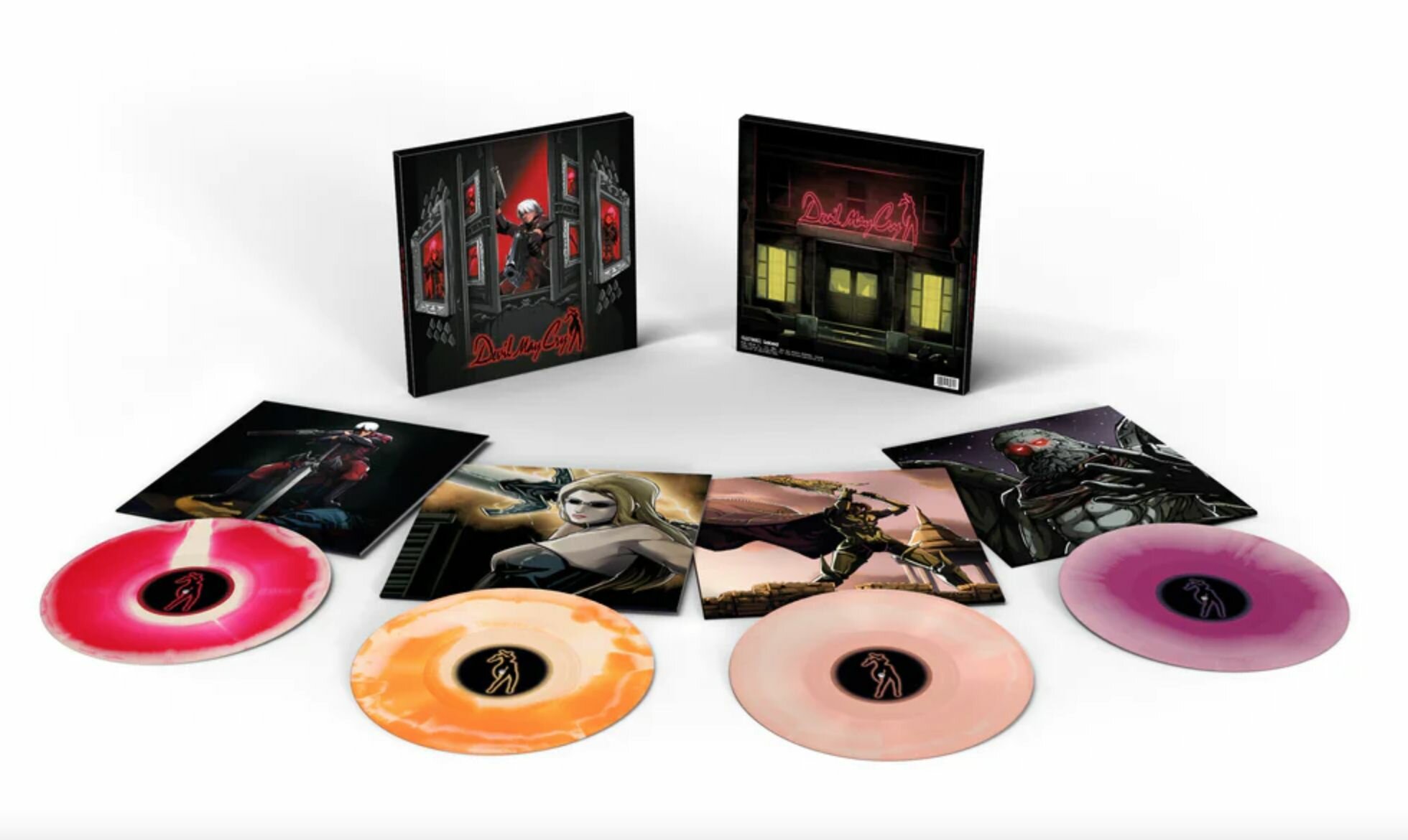 Devil May Cry OST 4LP Box-Set (Red White Orange Pink Purple Swirl Limited Soundtrack Бокс-Сет) Цвет: Красно-Белый Оранжевый Розовый и Фиолетовый Вихрь, Виниловая Пластинка, Саундтрек Capcom DMC