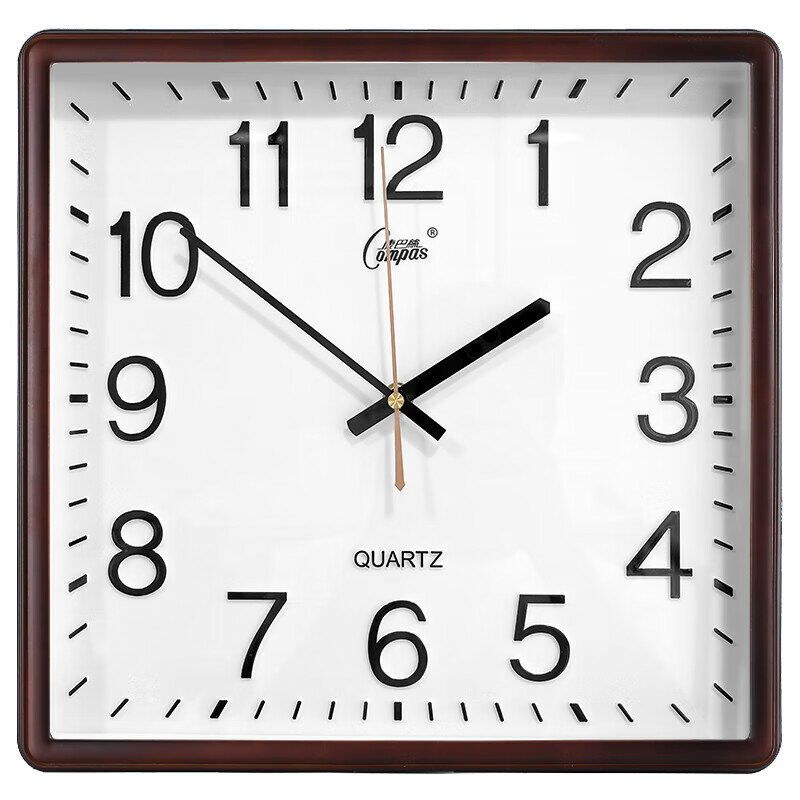 Compas (Compas) Wall Clock Living Room Square Simple Clock 2024 New Quartz Clock Wall Clock 3375 Oak Color 34cm