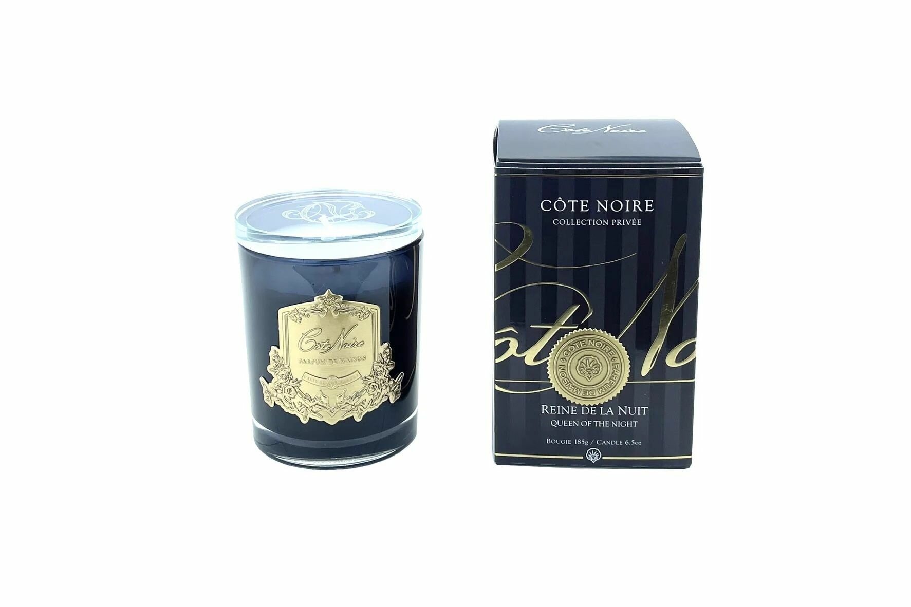 Свеча COTE NOIRE 185 гр, черный стаканчик, золотой декор, ВхШхД 13,5х8х8 см соевый воск, время горения 60ч
