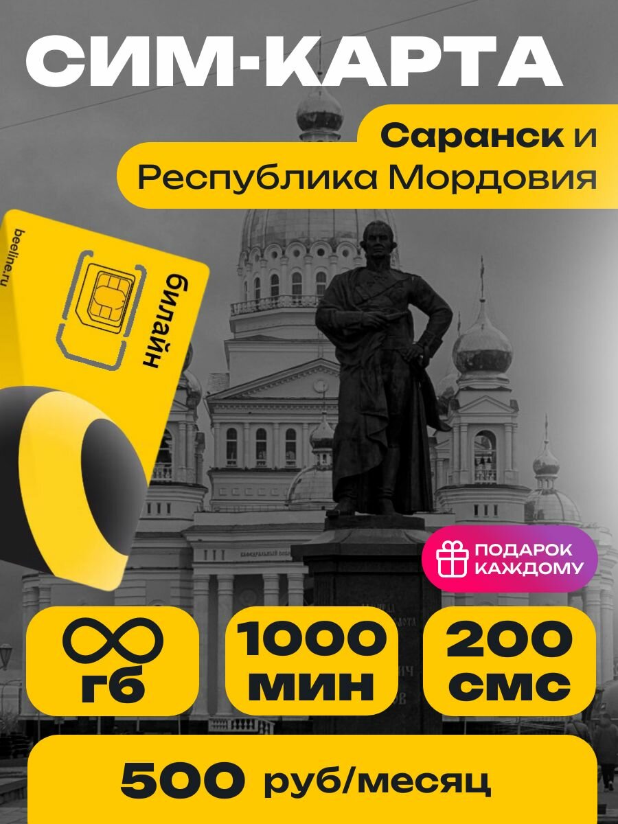 Сим-карта Билайн тариф Эксклюзивный Онлайн Республика Мордовия Безлимитный интернет и 1000 минут за 500 руб.