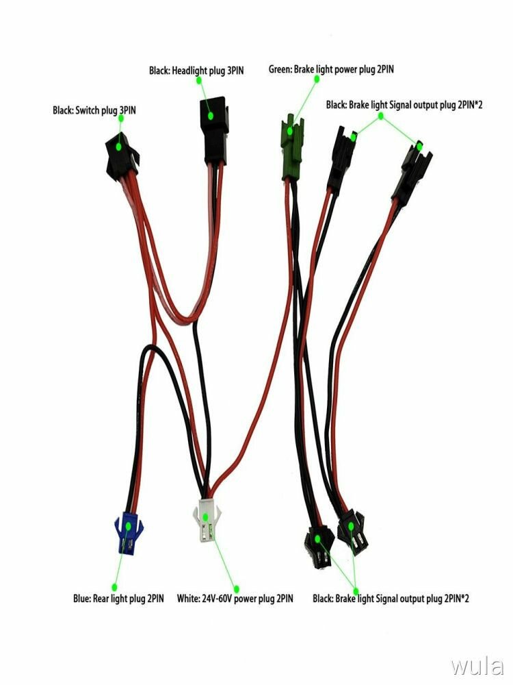 Набор коннекторов для электровелосипедов 24V-60V - комплект проводов с 3PIN и 2PIN разъёмами для фары, тормоза, заднего света