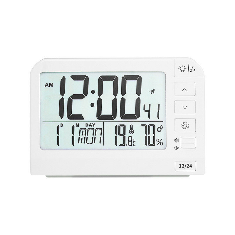 Digital alarm clock minimalist with night light and world time for modern home decor, white