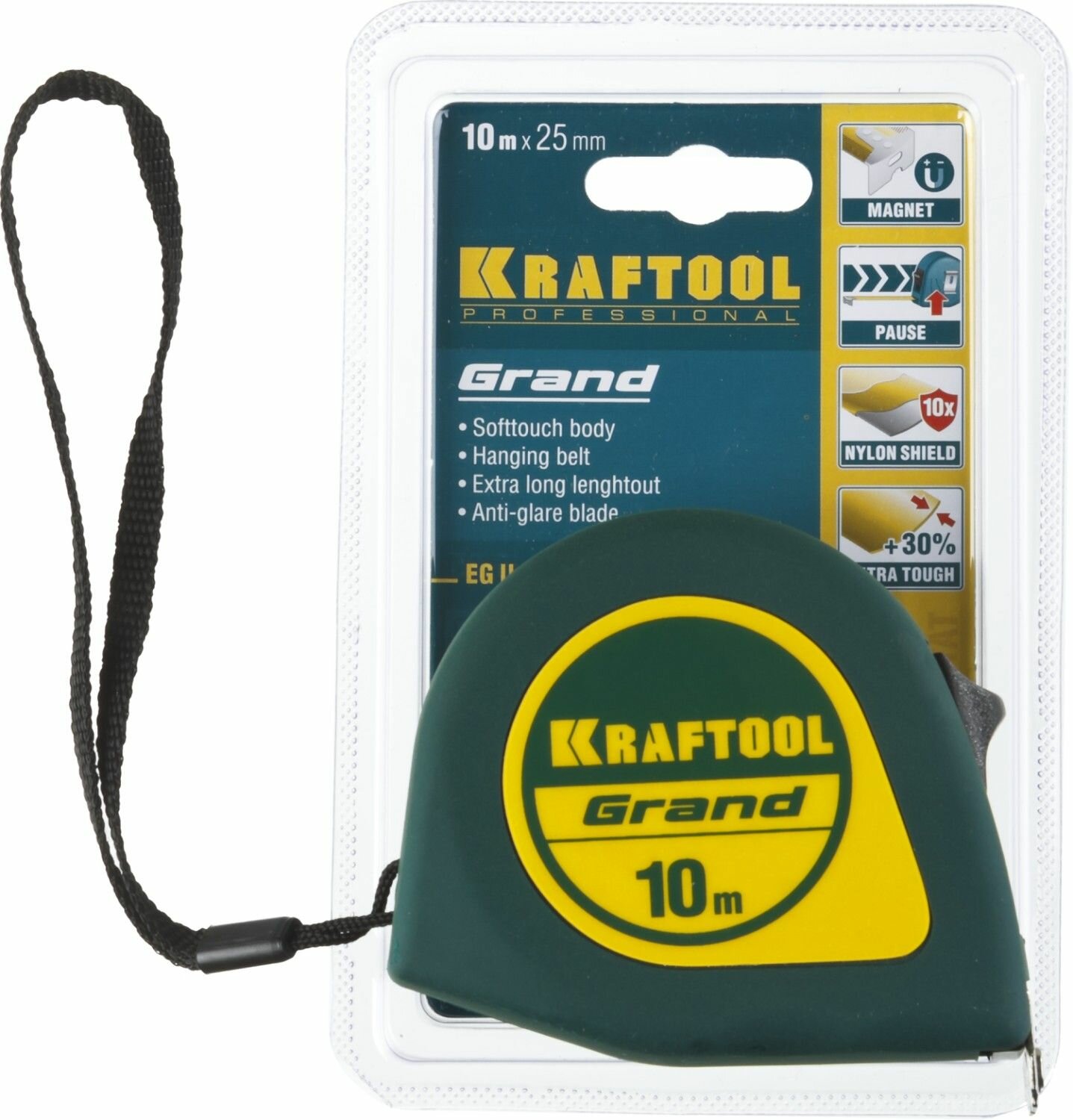 Рулетка KRAFTOOL Grand, 10 м х 25 мм, арт. 34022-10-25