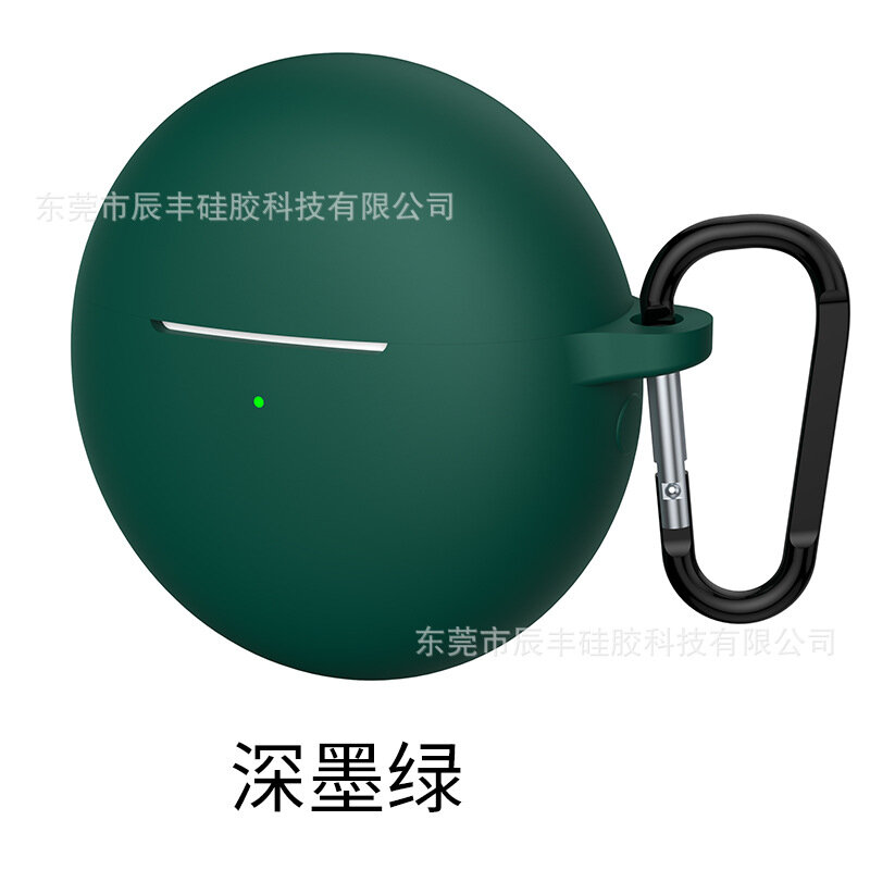 Силиконовый чехол для наушников Huawei FreeBuds 7i защитный мягкий с крючком против ударов темно-зеленый