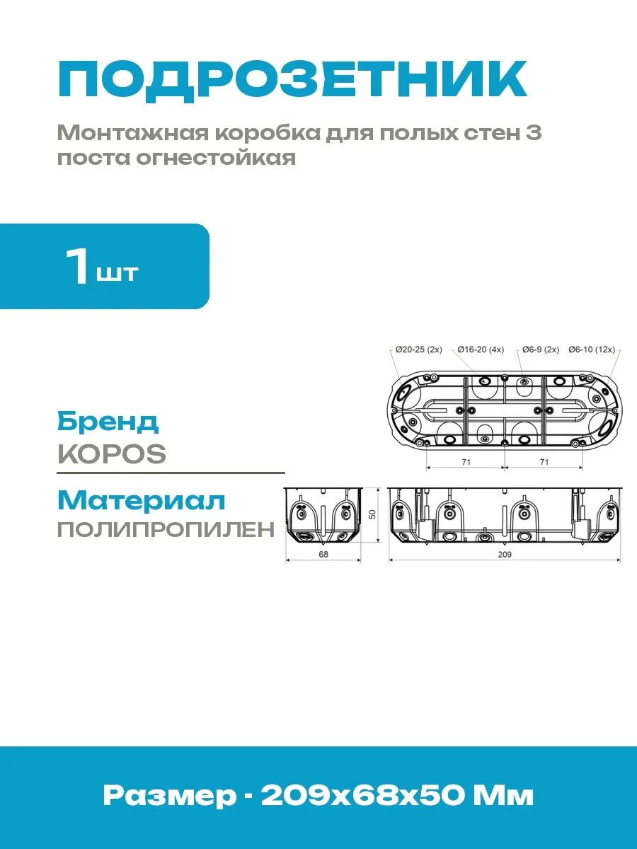 Подрозетник тройной для гипсокартона коробка для полых стен