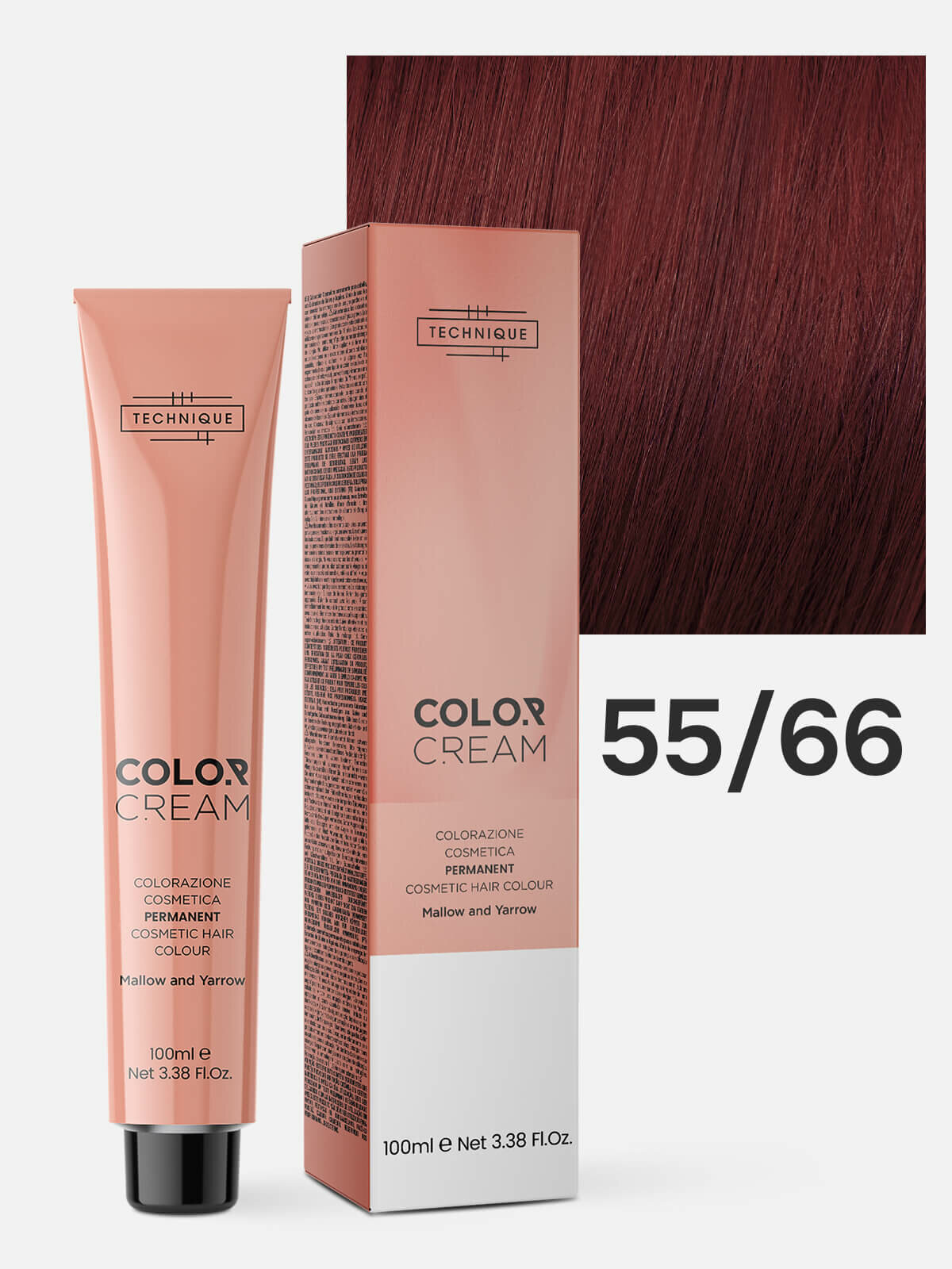 Крем - краска для волос профессиональная Technique Color Cream Permanent Cosmetic Hair Colour 55.66 Глубокий светлый каштановый Интенсивный красный, 100 мл