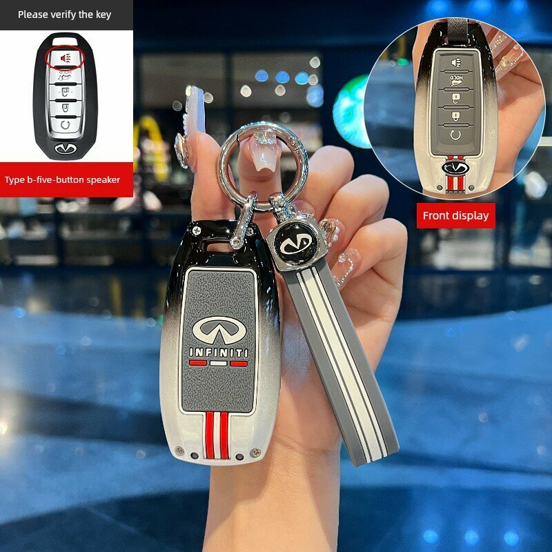 Чехол для ключа Infiniti QX50/QX60/QX70 - 5-кнопочный доступ к динамику, черно-белый, браслет