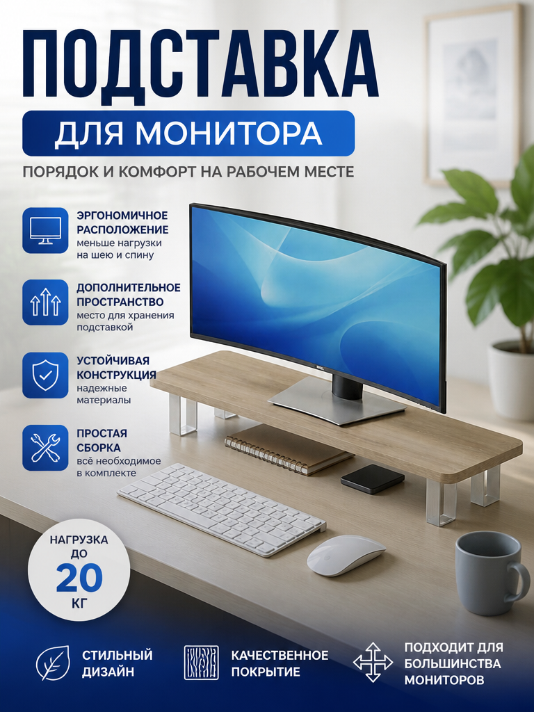 Подставка под монитор на стол, цвет: Чёрный 80*23*10cm