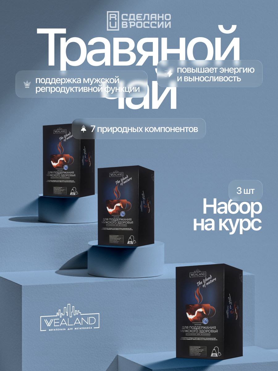 Чай травяной для мужского здоровья порционный (набор 3 коробки по 20 пирамидок в индивидуальной упаковке)