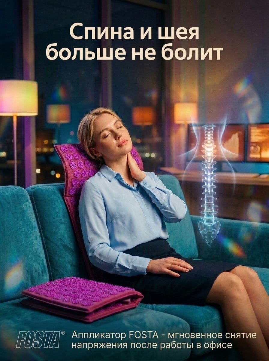 Аппликатор на прорезиненной мягкой основе FOSTA, с иглообразными элементами, складной, 66x40 см, фиолетовый