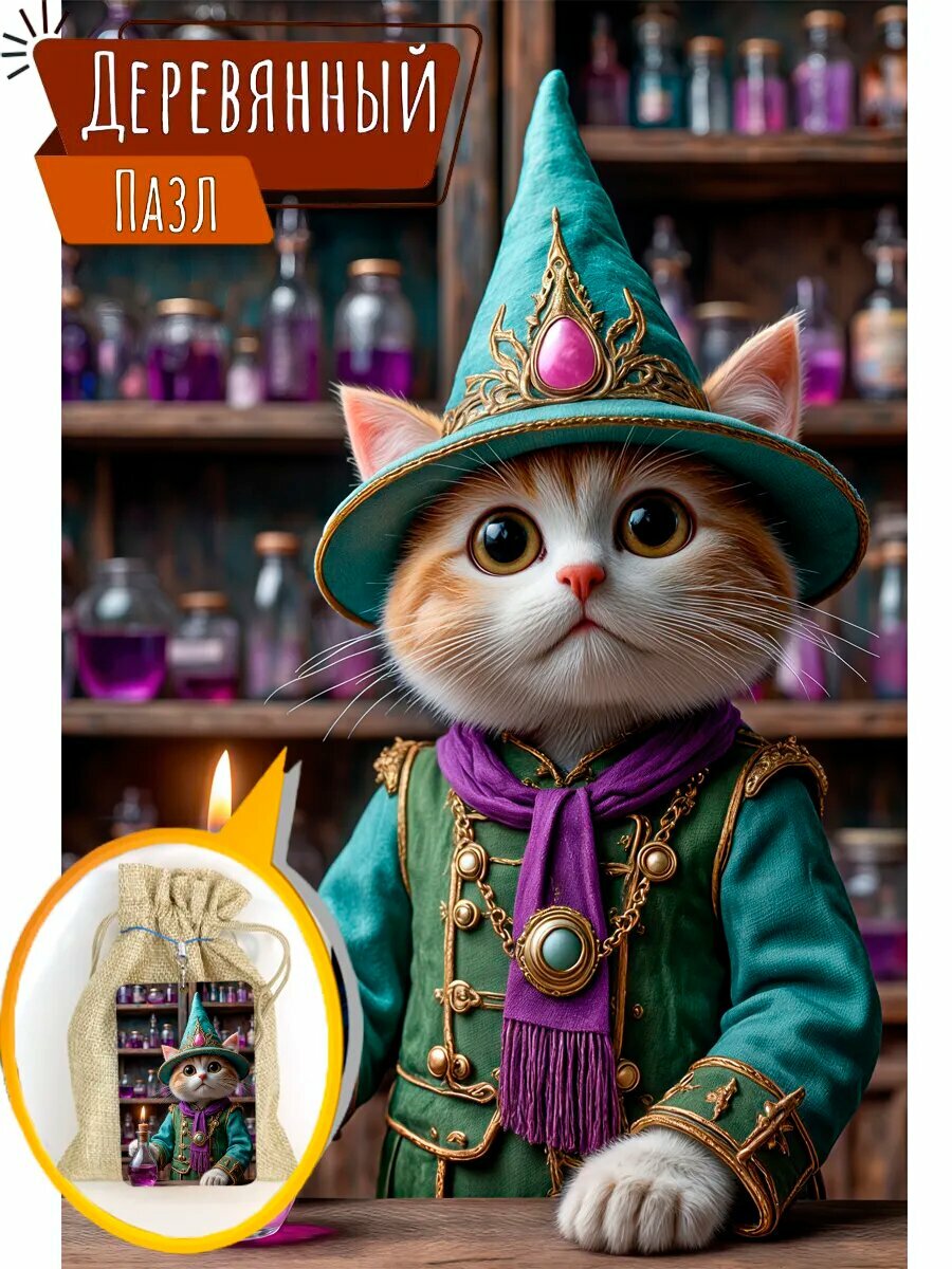Деревянные пазлы кот химик
