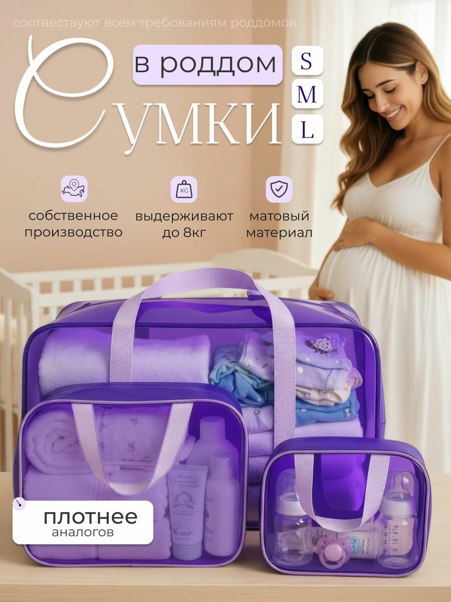 Сумки в роддом прозрачные набор для беременных 3 шт. без наполнения для мамы и малыша набор сумок для роддома прозрачные пакеты для беременных сумки для мамы и ребенка