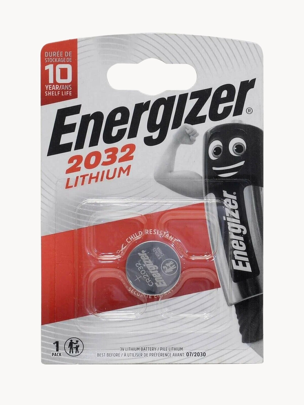 Батарейка Energizer CR 2032 Lithium, 3 вольта, 1 штука в блистере, влагозащитный корпус