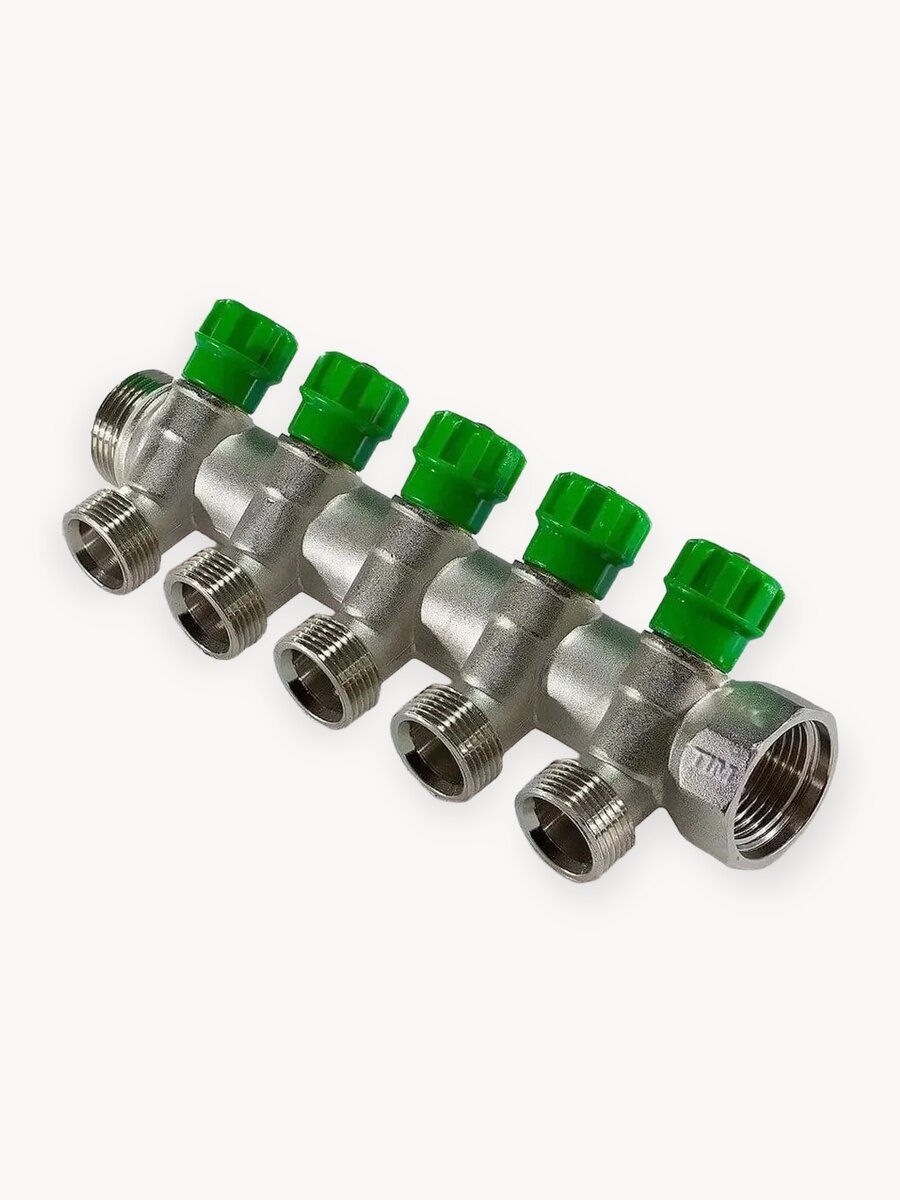 Коллектор распределительный вентильный 3/4"х1/2', 5 отводов под "конус" TIM