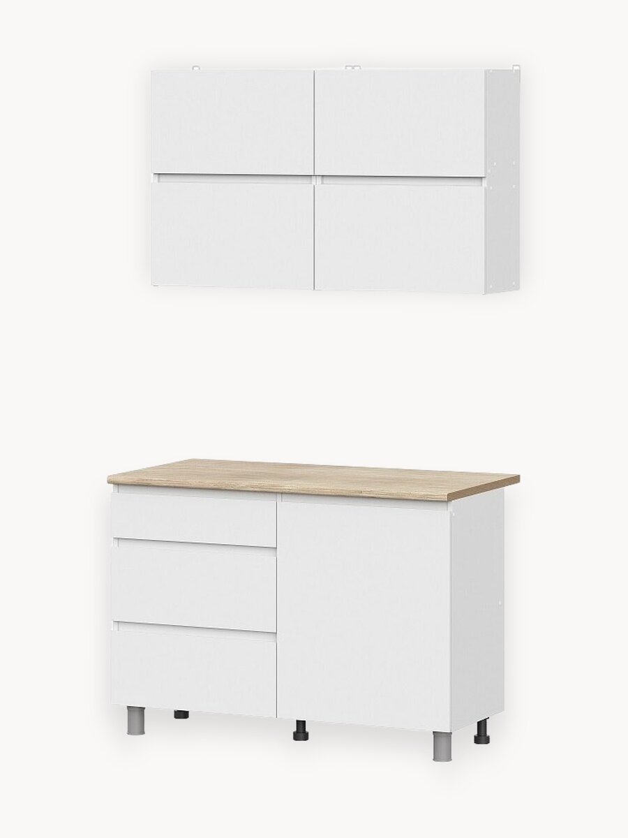 Кухонный гарнитур прямой Арника Токио 1,2 м, белый цвет, ЛДСП, современный стиль