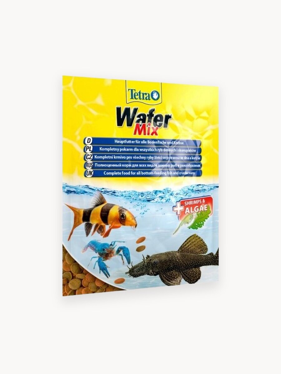 Корм основной с креветкой для ракообразных и травоядных донных рыб Tetra Wafer Mix таблетки пакет 15г
