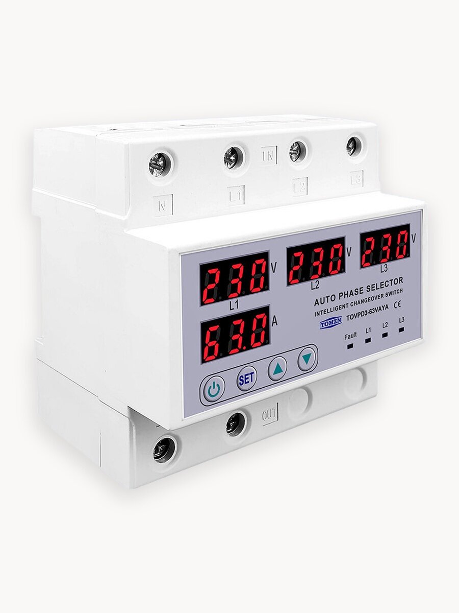 Автоматический переключатель фазы TOMZN TOVPD3-63VAYA 4P / Реле контроля фаз / Фазоискатель