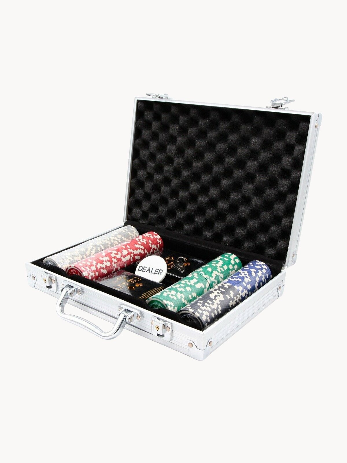 Покерный набор Фабрика Покера: 200 фишек с номиналом в серебристом кейсе, колода с двойным индексом