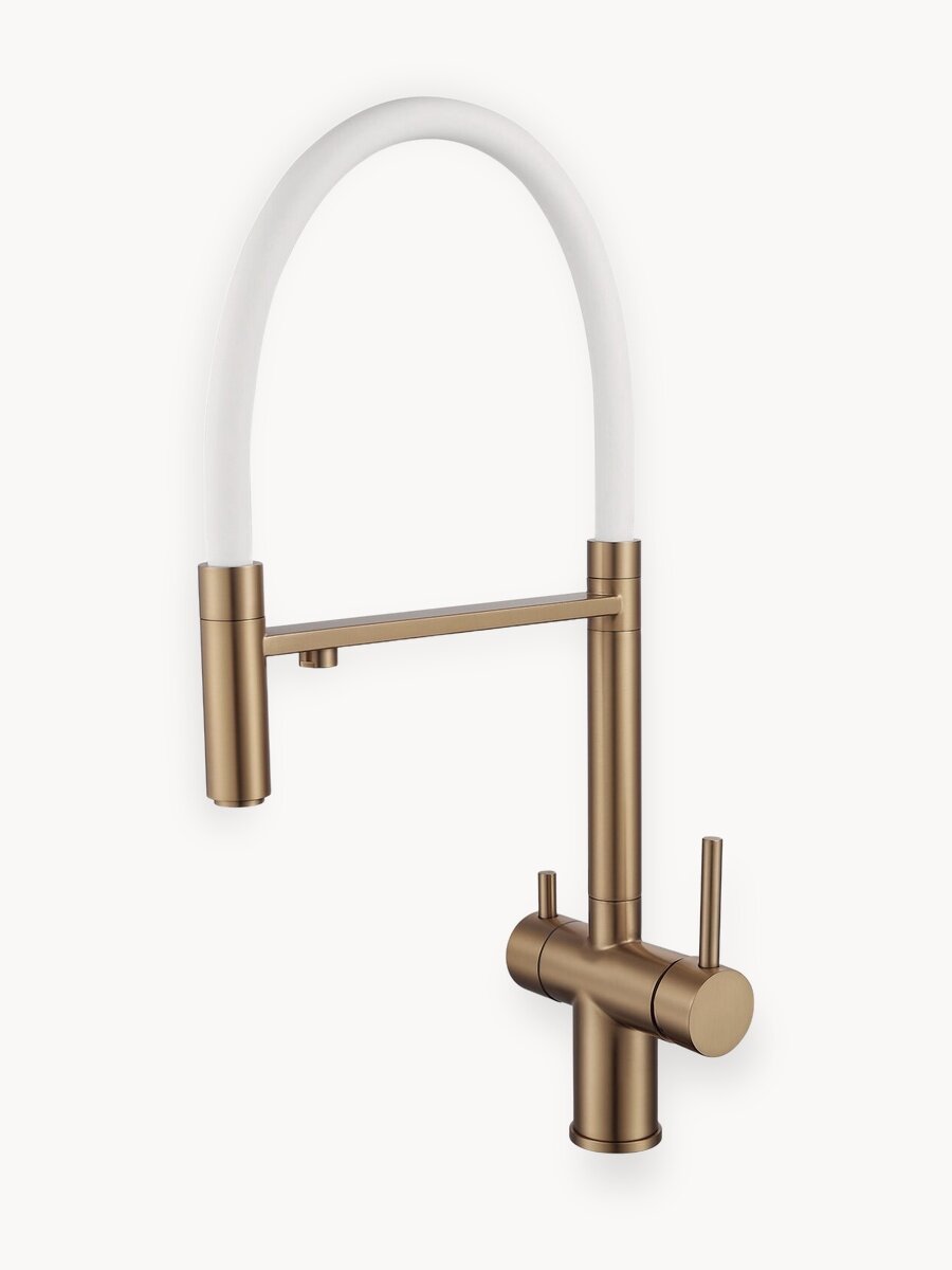 Смеситель для кухни с гибким изливом с подключением к фильтру SHEVANIK S178G золотой сатин